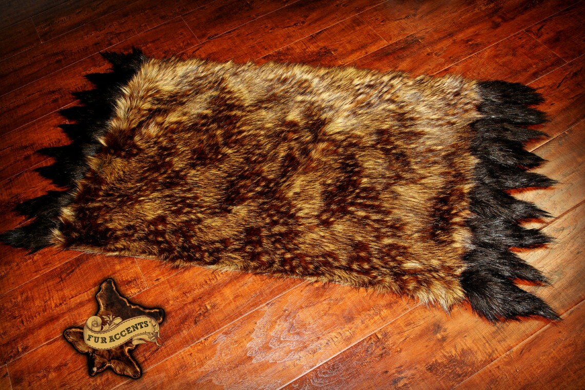 Faux Fur Accent Rug / Bear Skin Area Rug with Coyote Tail | Etsy