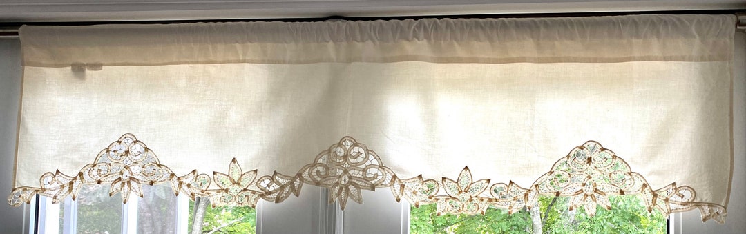 Vintage Ivory Battenburg Lace Valance Plus 4 Cafe Curtains - Edwardian ...
