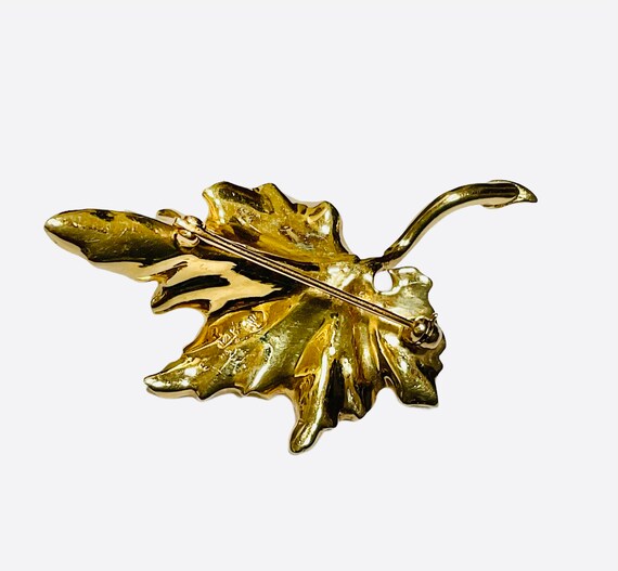 14k Gold Pearl Brooch Leaf Pin Estate Jewelry - Gem
