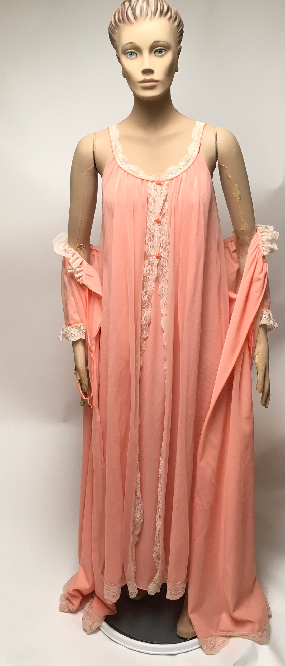 Intime Nightgown Robe Set Peach Peignoir - Etsy