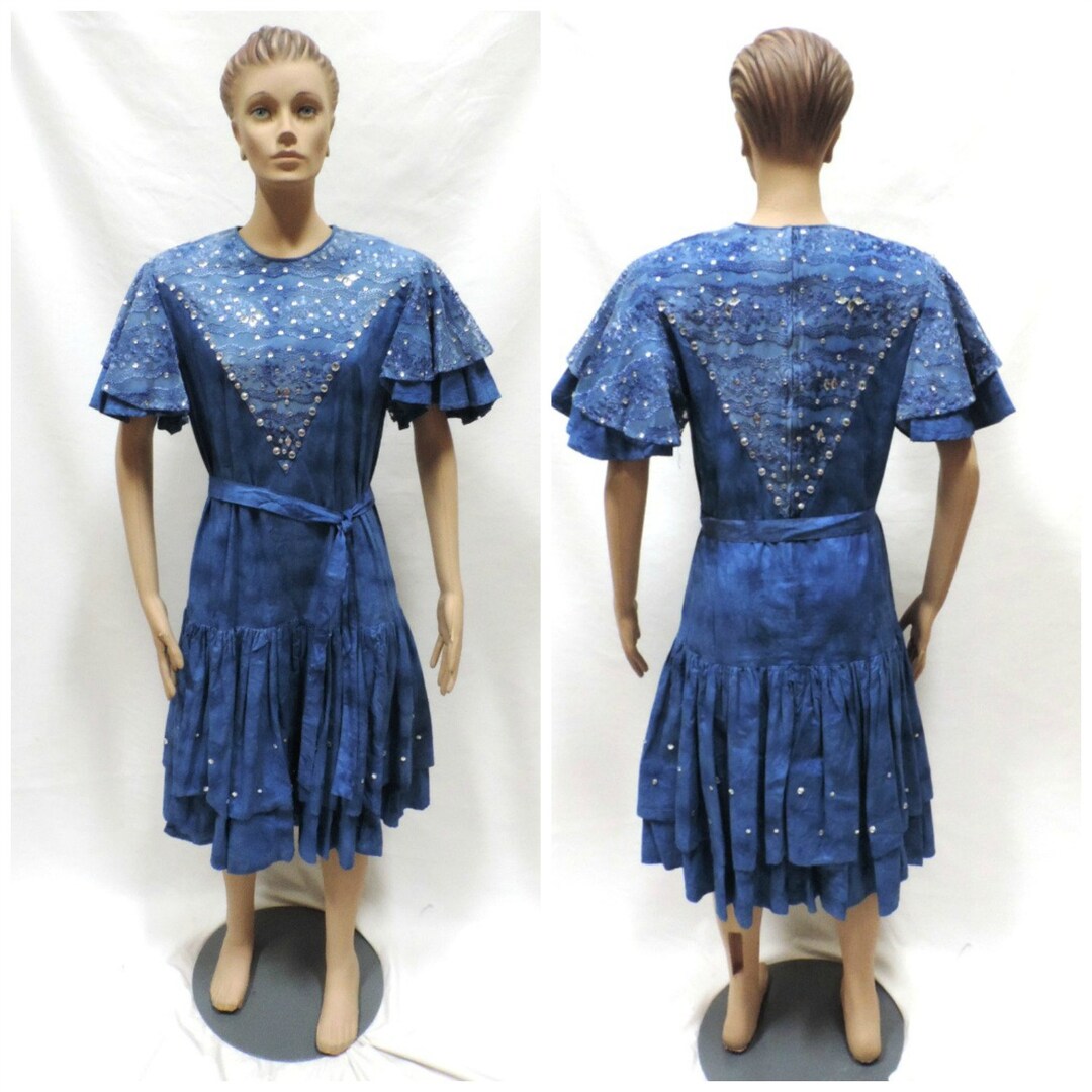 1980s Judith Ann Creations vestido con cintura baja - Etsy España
