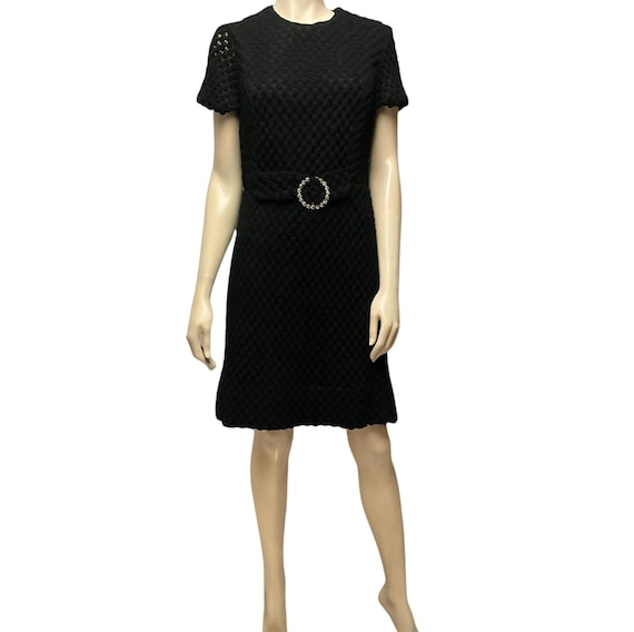 1960s Mod Dress Black Popcorn Knit - Gem