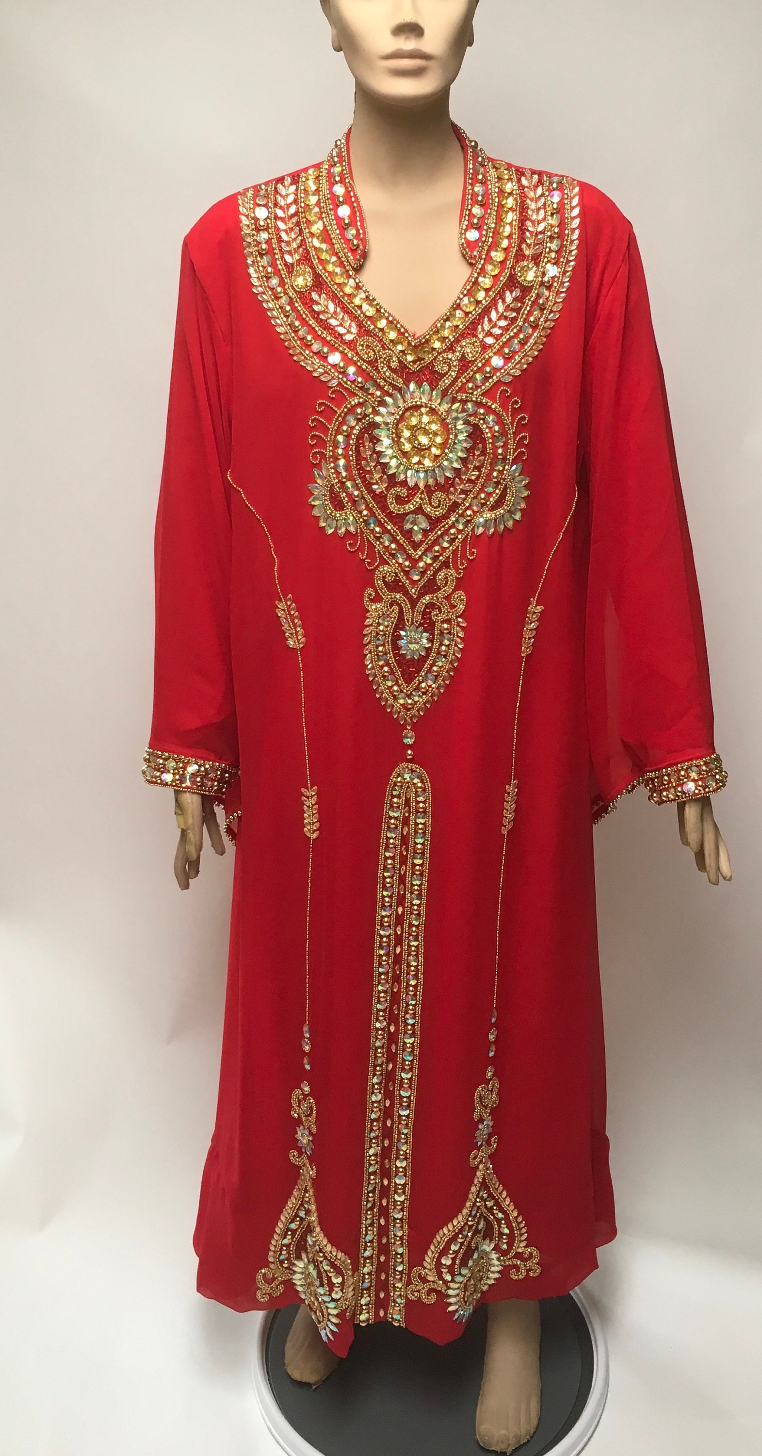Red Beaded Statement Maxi Dress and Scarf - Etsy
