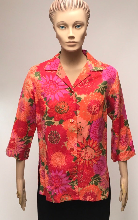 1960s Blazer, Bright Floral Jacket, Button Front Top,… - Gem