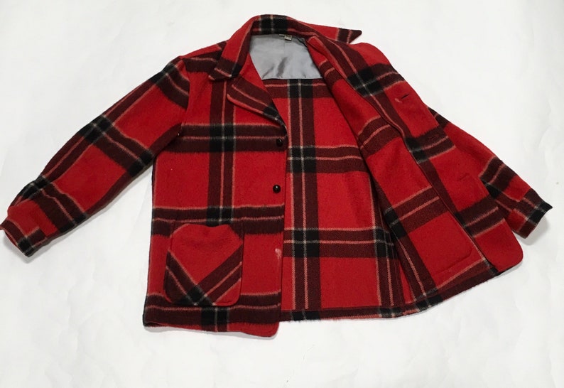 Hunting Jacket Red Wool Plaid Blazer Vintage Outerwear Size M - Etsy