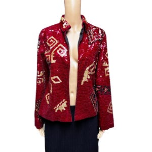 Chicos Red Sequin Open Jacket - Etsy