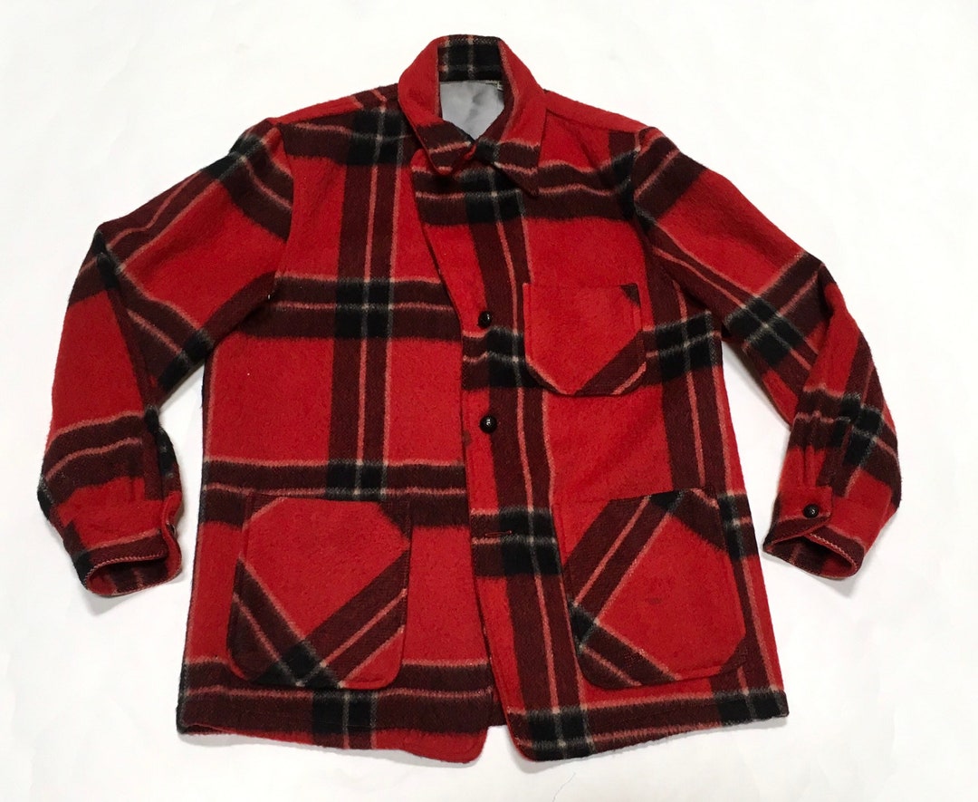 Hunting Jacket Red Wool Plaid Blazer Vintage Outerwear Size M - Etsy