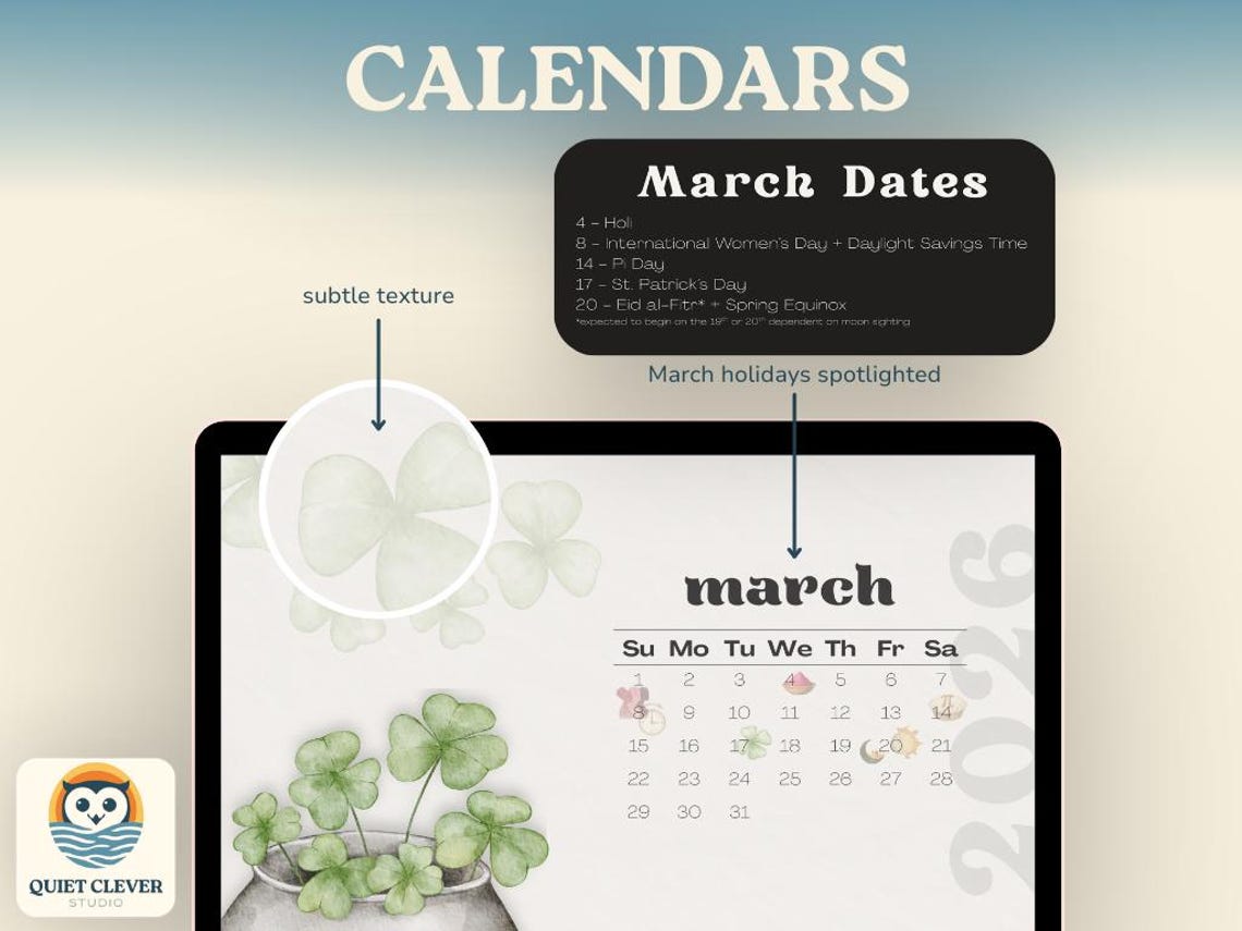 March 2026 Desktop Calendar Wallpaper | St. Patrick's Day Shamrock ...