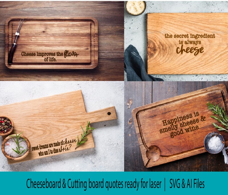 8 Cheesy, Cheeseboard/cutting Board Quotes, Laser Template, File ...