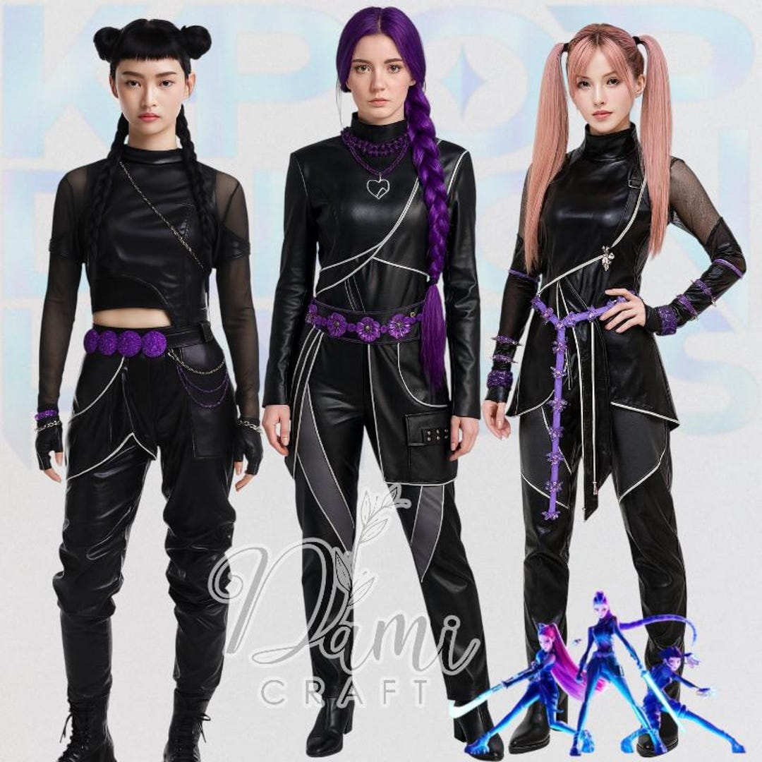 Huntrix Black Outfit With Purple Details, Kpop Demon Hunters Cosplay ...