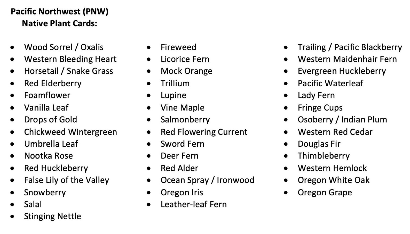 PRINTABLE: Pacific Northwest Native Plant Identification Cards - Etsy