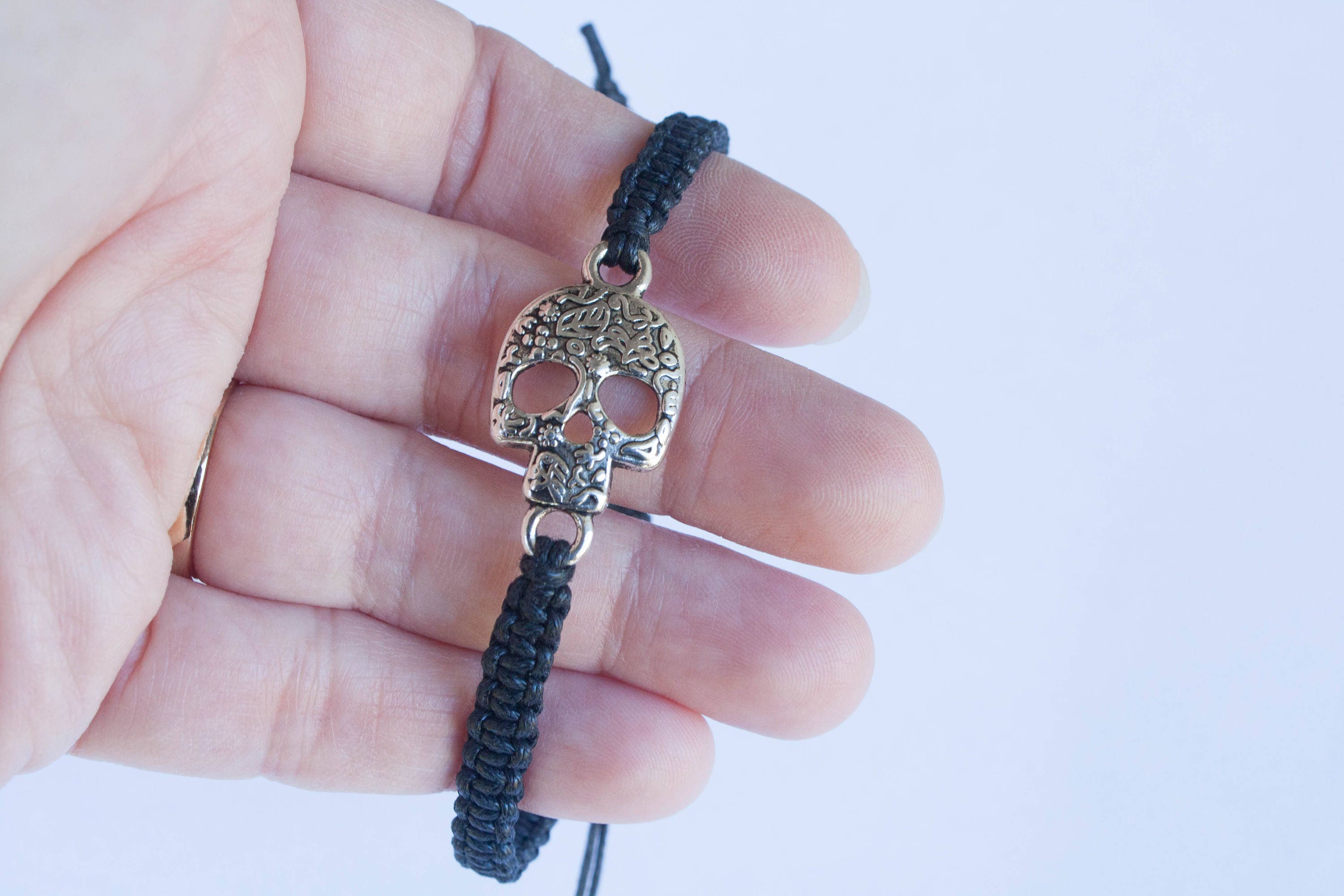 Skull Bracelet Textured Skull Friendship Bracelet Best | Etsy