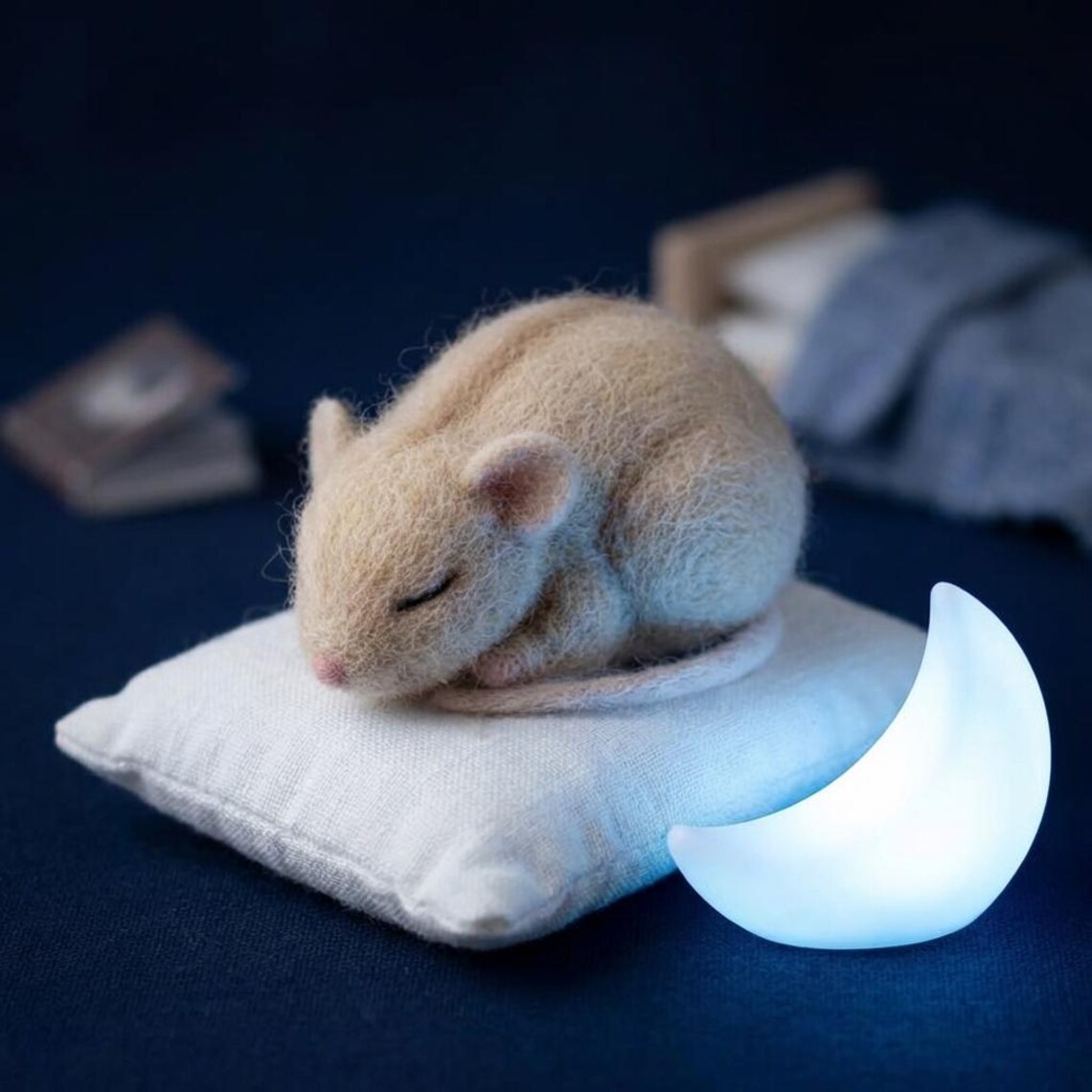 Needle Felted Sleeping Mouse, Wool Mini Animal Sculpture, Cozy Nursery ...
