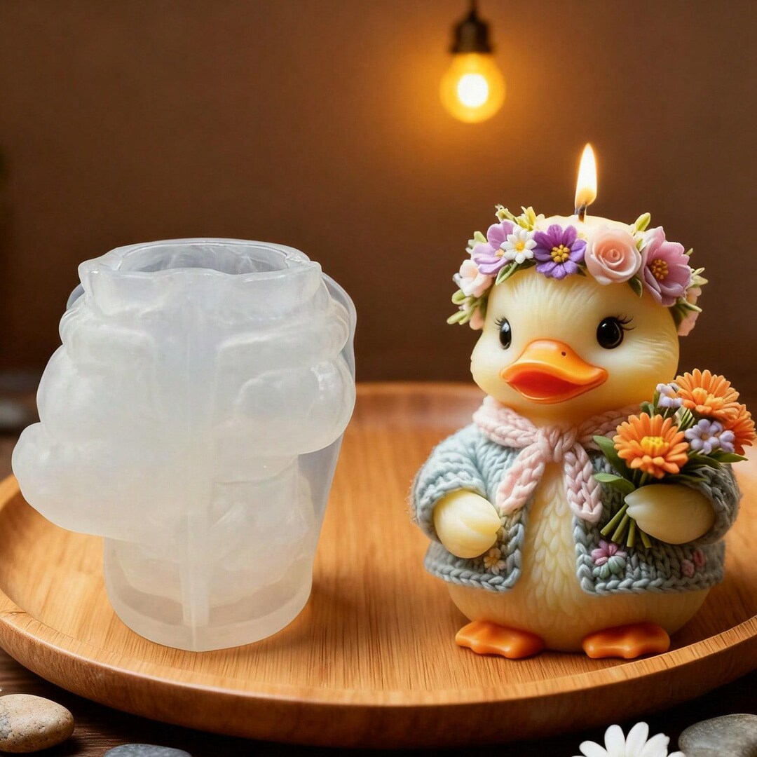 Knitted Duck With Flower Crown Silicone Candle Mold, 3D Cartoon Animal ...