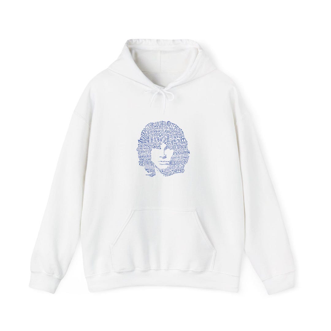 Jim Morrison Typographic Face Portrait Hoodie | Blue Word Art Head ...