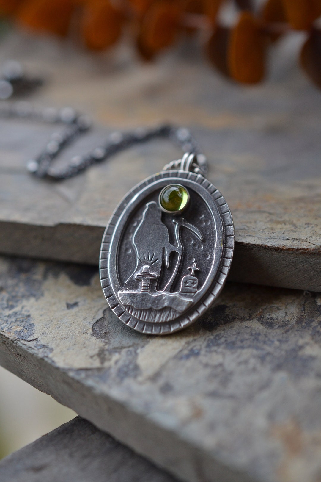 Not Today Reaper Necklace. Peridot Gemstone Pendant. Grim - Etsy