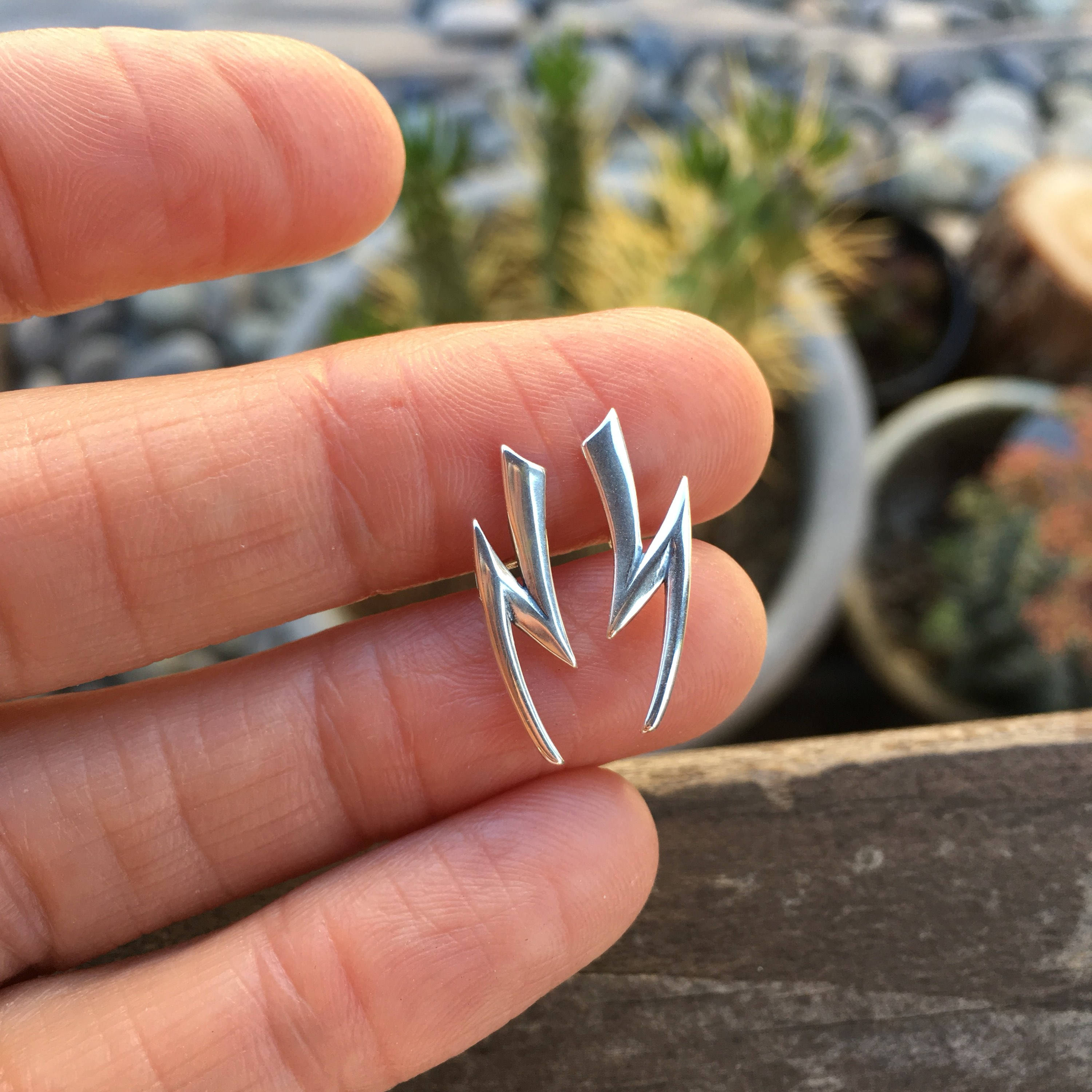 Sterling Silver lightning bolt earrings. Silver bolts. Weather | Etsy