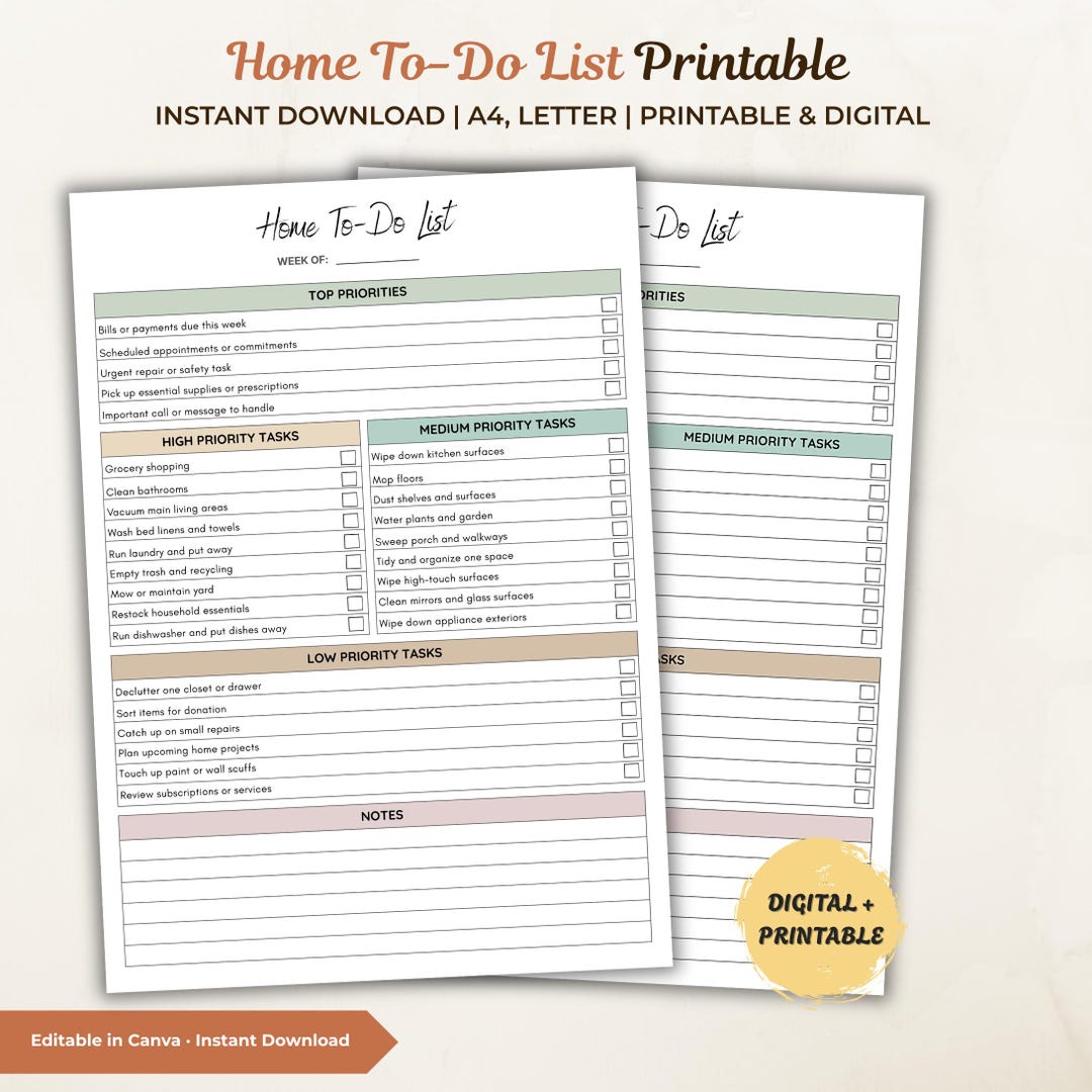 Home to Do List Printable, Weekly Priority Planner With Top, High ...