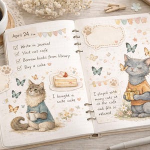 Cute Cat Clipart Set, Watercolor Cat PNG, Butterfly Illustration ...