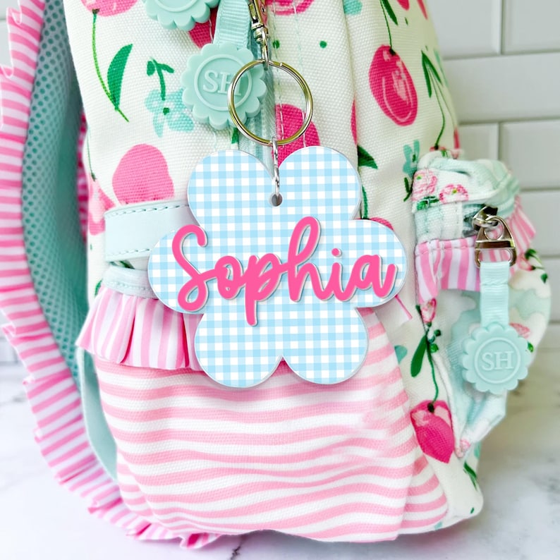 Personalized Coquette Backpack Girls Name Tag, Gingham Acrylic Backpack ...
