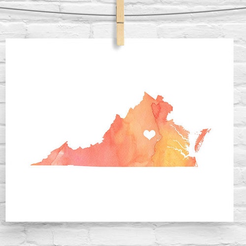 Virginia or ANY STATE Map Custom Personalized Heart Print | Etsy