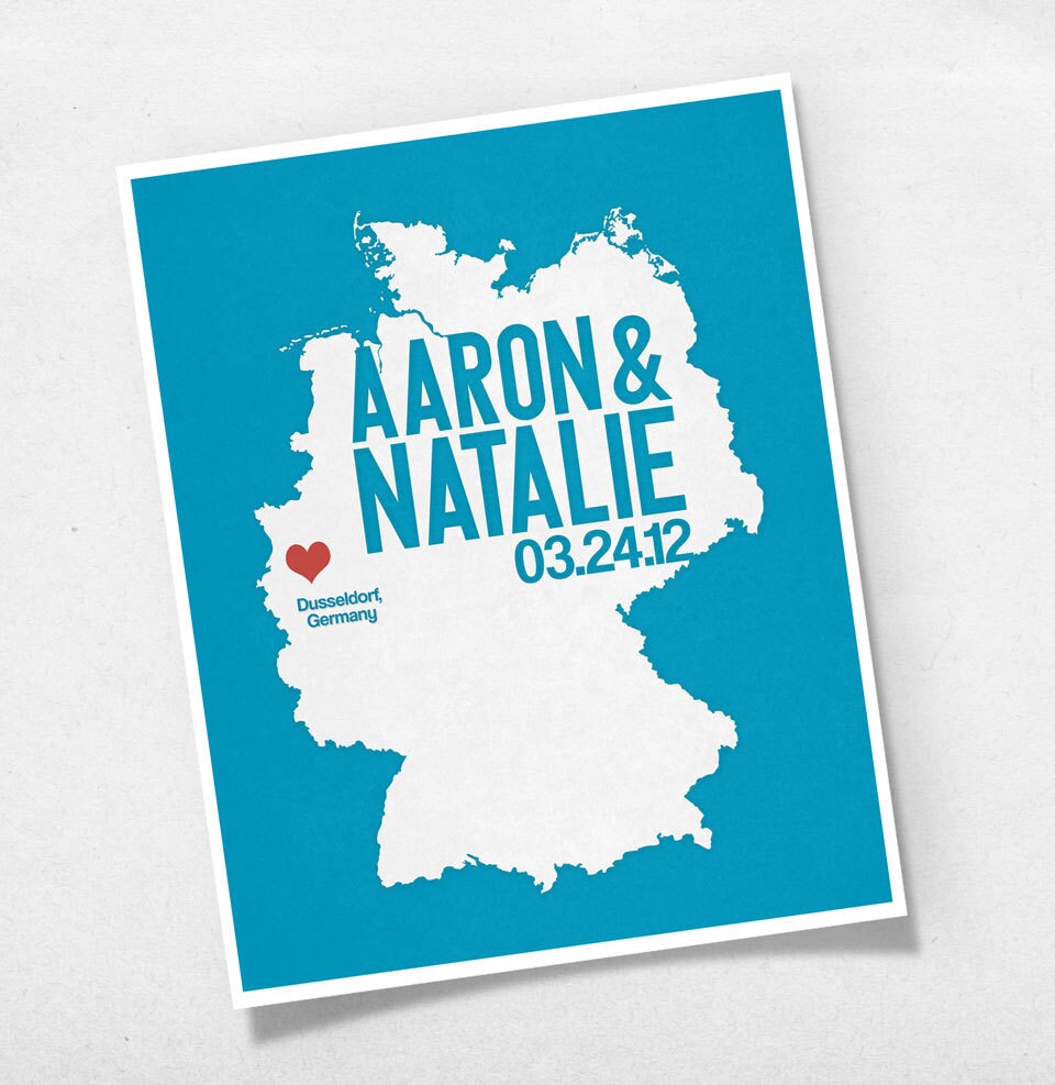 Germany Wedding Gift Personalized State and Heart | Etsy