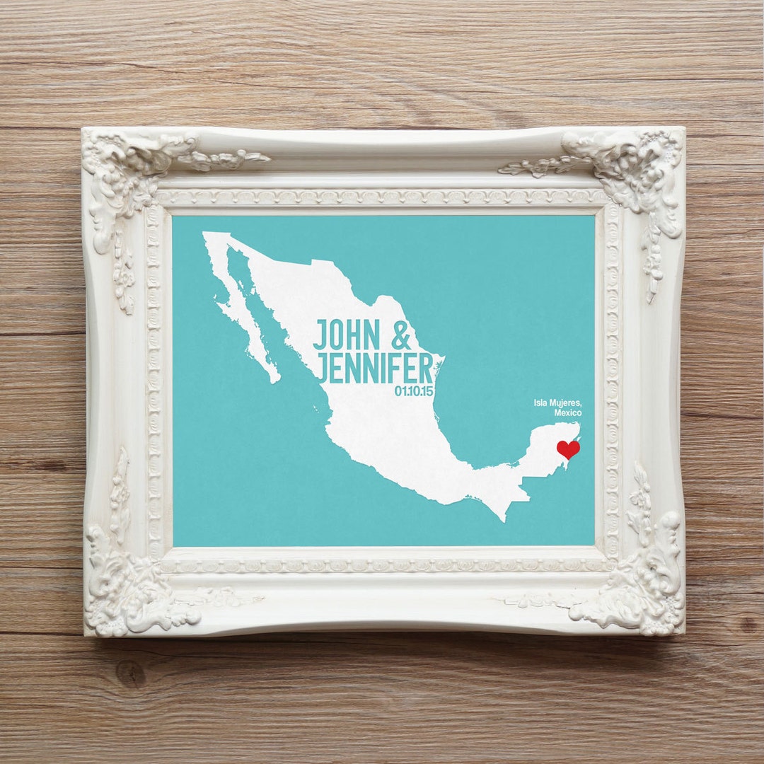 Mexico Wedding Gift - Personalized International Map - Custom ...