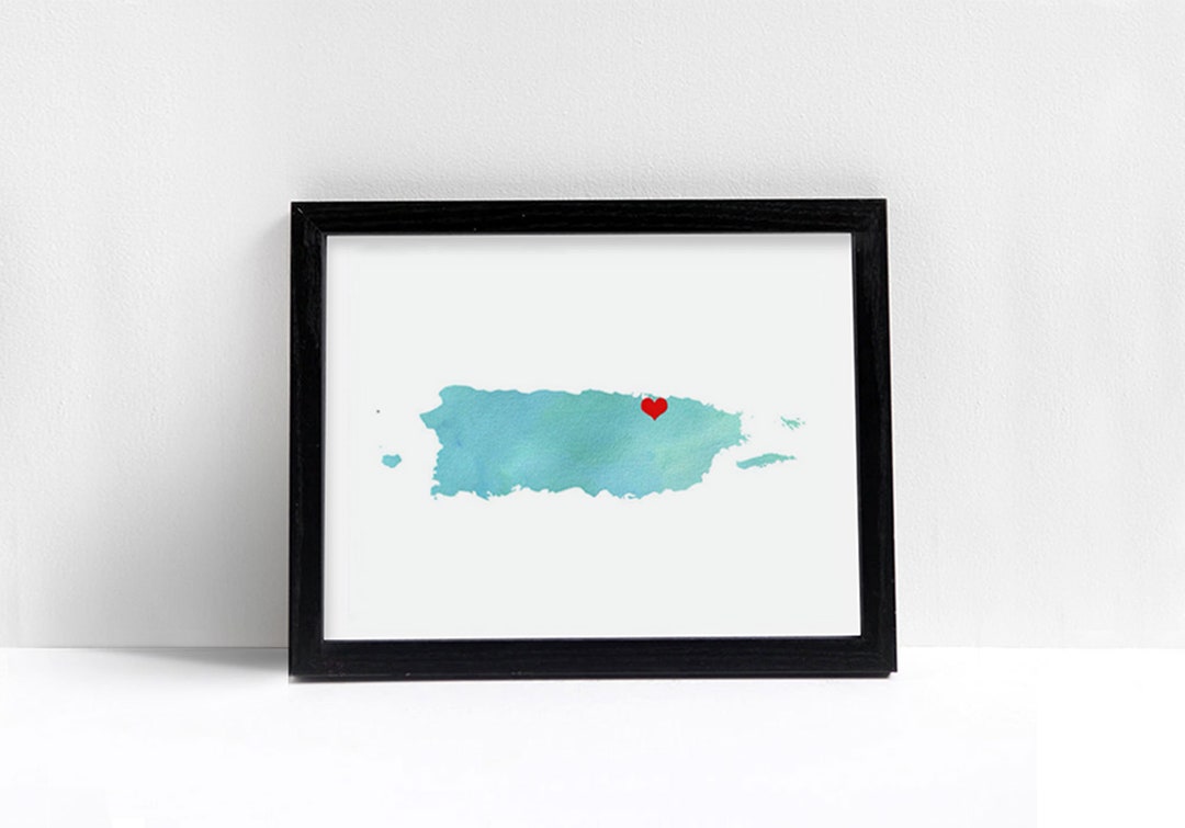 Puerto Rico or ANY STATE Map Custom Personalized Heart Print Hometown ...