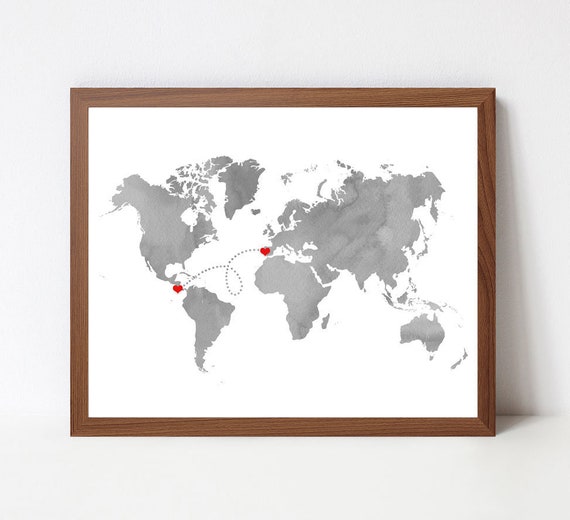 World Map Love Wedding Gift Personalized Custom Location - Etsy