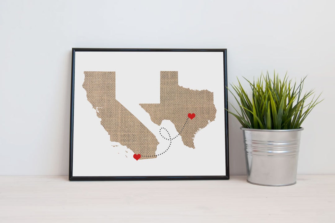 Two State Love Connection Art Print - Personalized Heart Natural Series ...