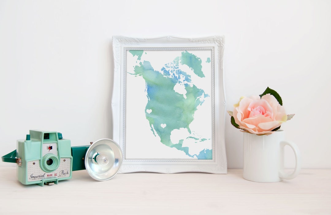 North America or ANY STATE Map Custom Personalized Heart - Etsy