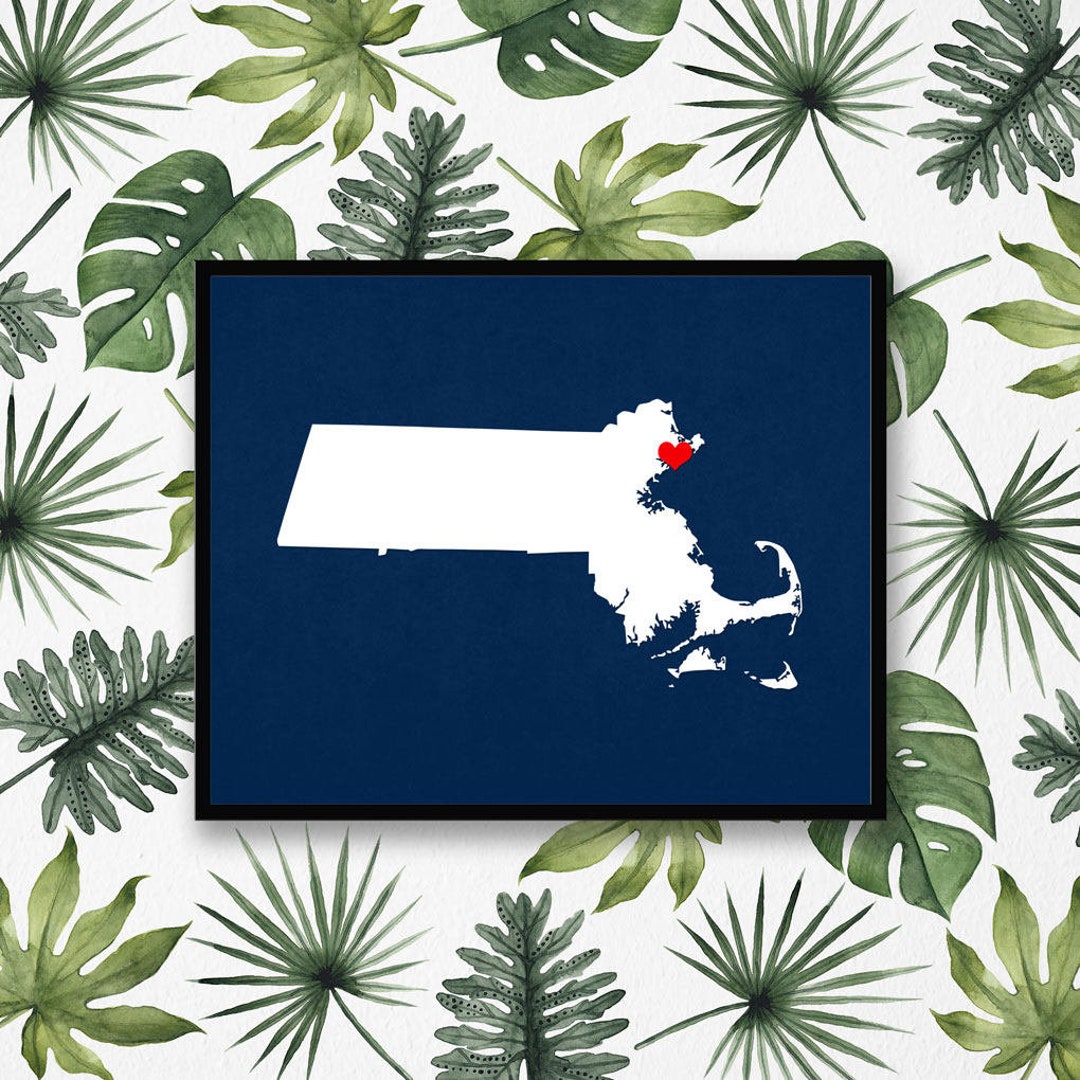 Massachusetts State Custom Personalized Heart Print I Love ...