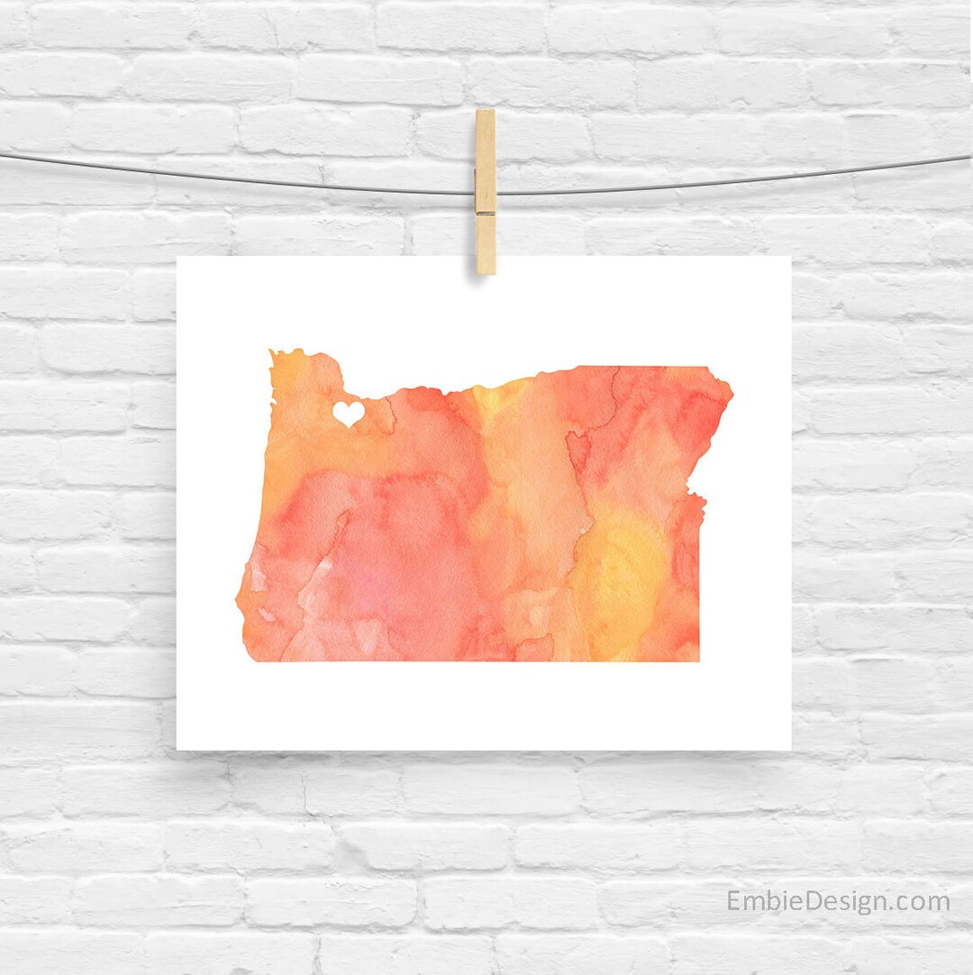 Oregon or ANY STATE Map - Custom Personalized Heart Print - I Love ...