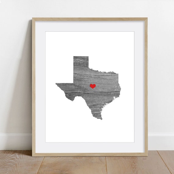 Texas or ANY State Map Custom Personalized Heart Print I Love | Etsy