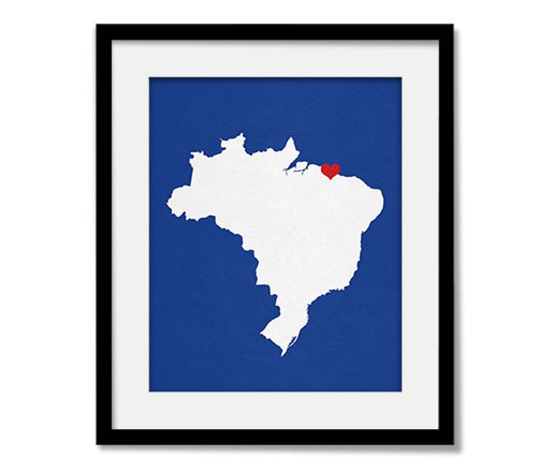 Brazil Map Custom Personalized Heart Print Hometown Wall Art | Etsy