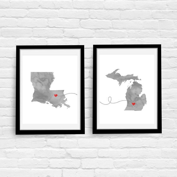 Custom Map of Two States - Etsy