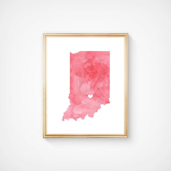 Indiana or ANY STATE Map Custom Personalized Heart Print | Etsy