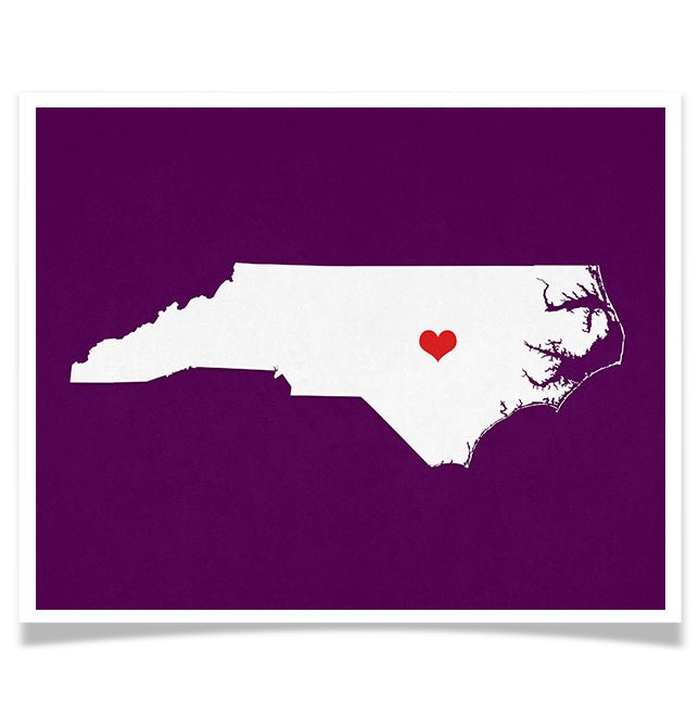 North Carolina State Map - Custom Personalized Heart Print - I Love USA ...