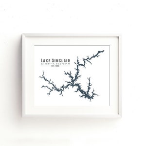 Lake Sinclair Georgia Map Wall Art Print - Milledgeville - Souvenir ...