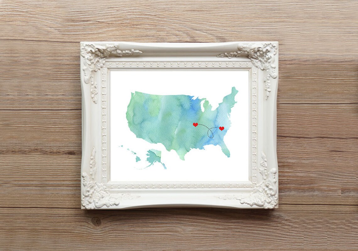 Custom USA Map Print – Personalized Love Connection Art - Etsy