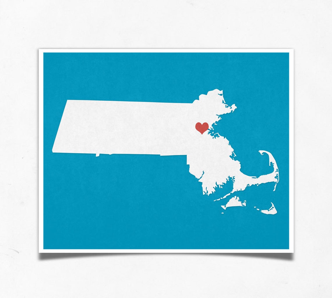 Massachusetts State Custom Personalized Heart Print I Love - Etsy