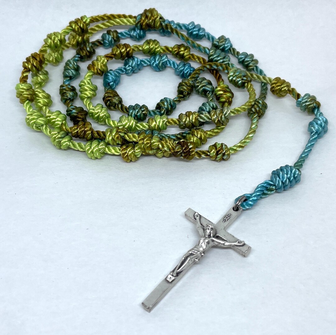 Knotted Twine Rosary Green Blue - Etsy
