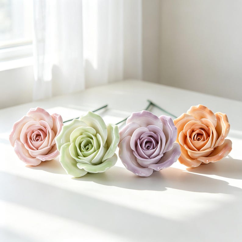 Ceramic Rose Gift, Handmade Everlasting Flower, Romantic Wedding Home ...