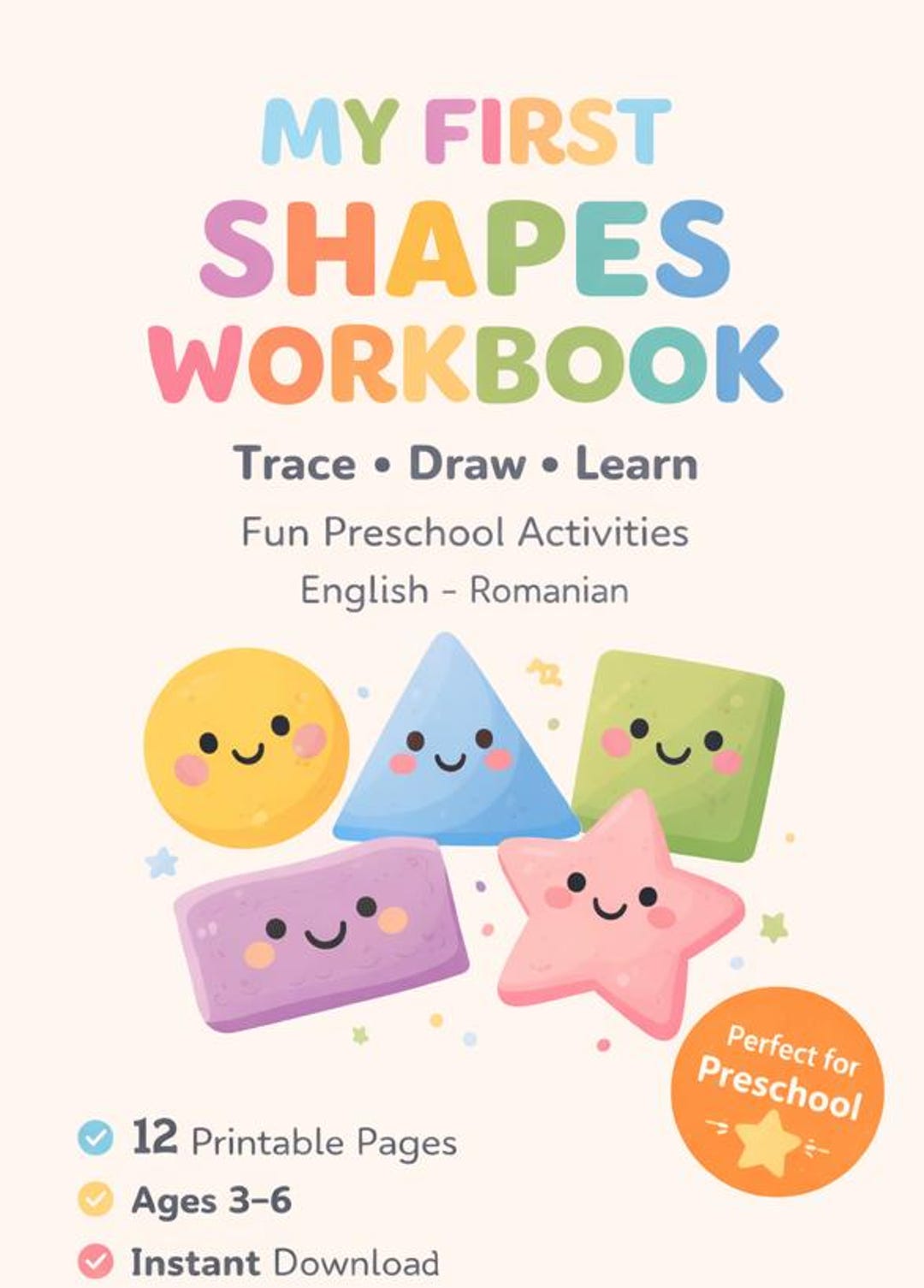 Geometric Shapes Workbook Printable PDF, Preschool Shapes Tracing ...