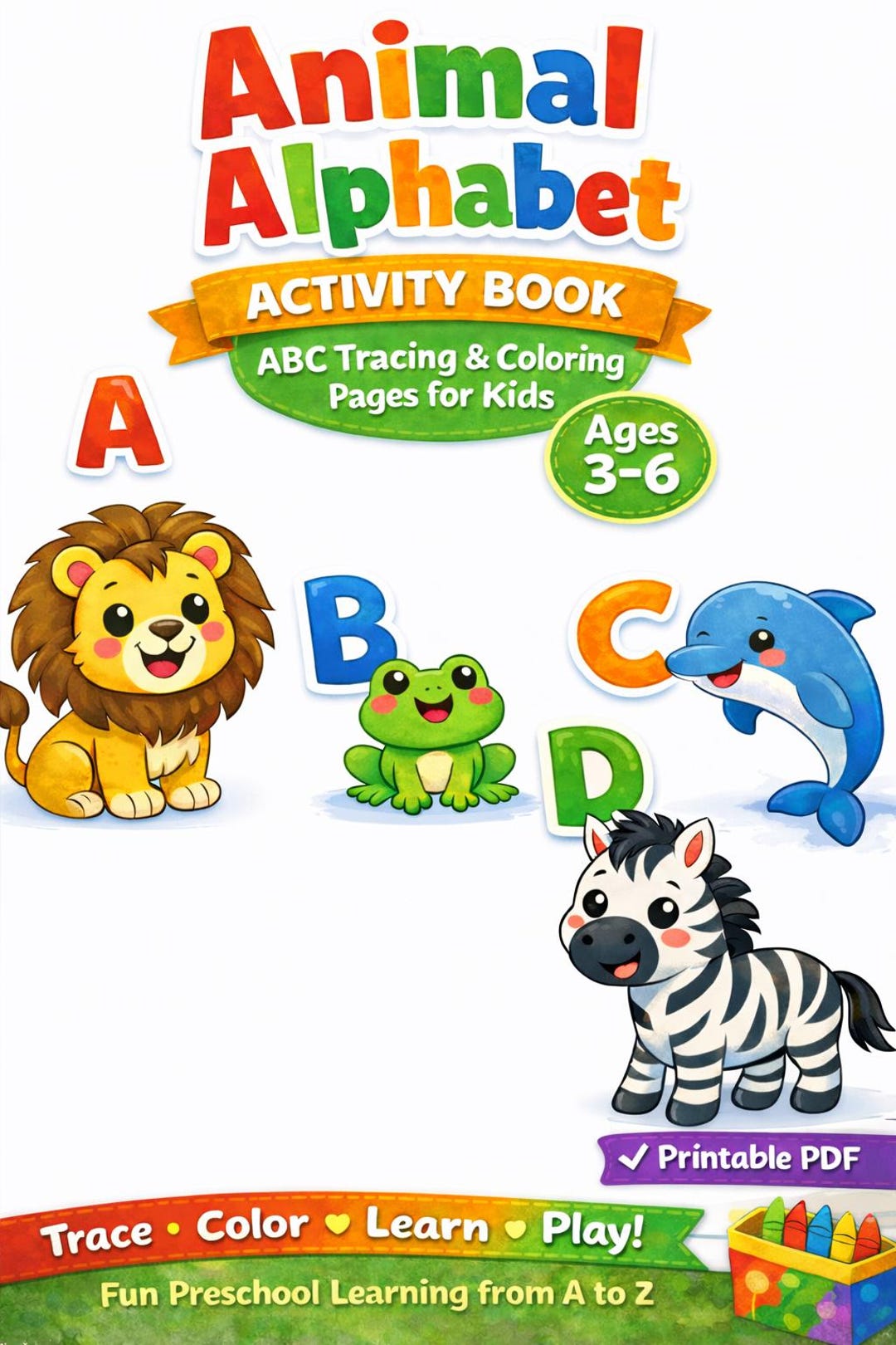 Animal Alphabet ABC Tracing Worksheets Printable PDF, Preschool Letter ...