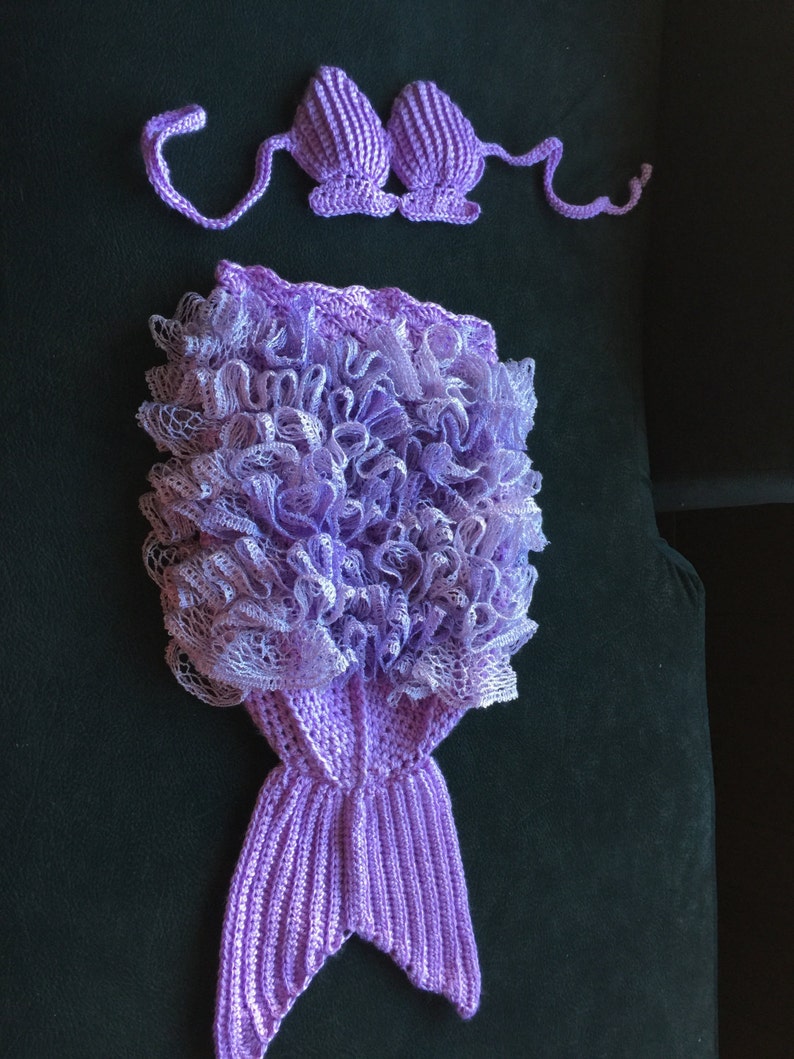 Crochet Lilac Mermaid Tail & Shell Top Set: Sparkle Ruffle Photo Prop ...