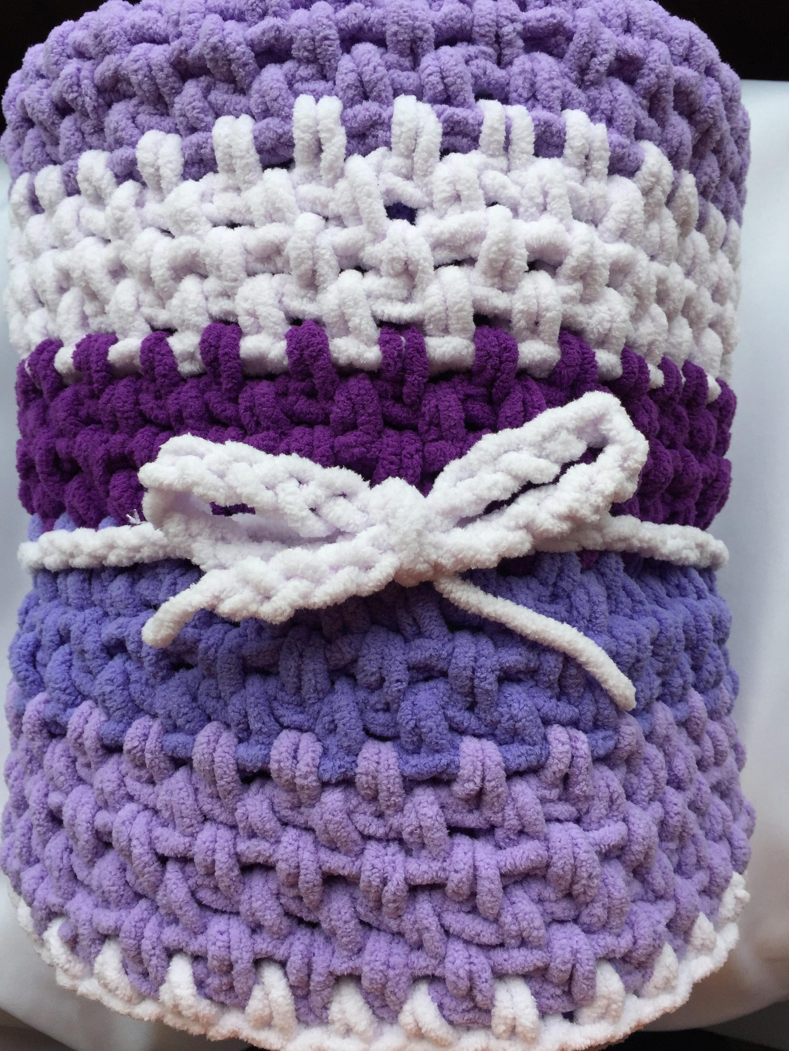 Purple Crocheted Blanket 33x 33 Handmade Blanket Bright Stripes Toddler ...