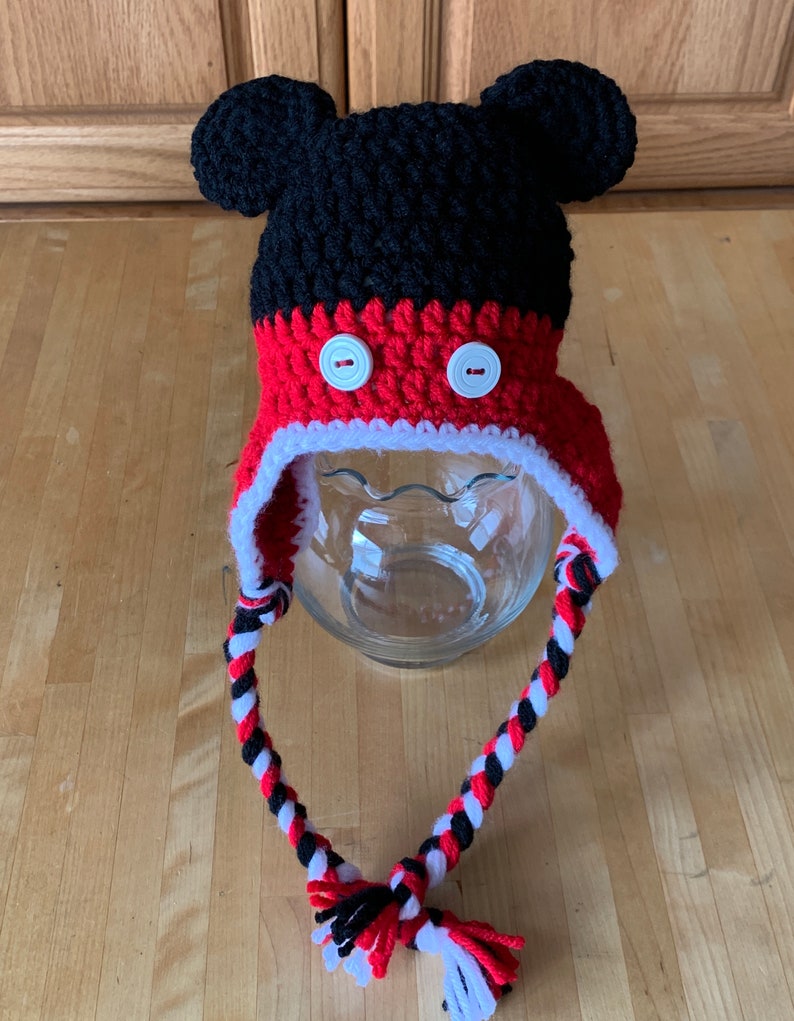 READY TO SHIP Newborn Mickey Mouse Earflap Hat With Braids - Etsy