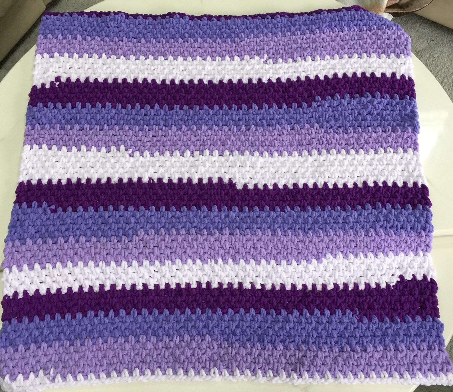 Purple Crocheted Blanket 33x 33 Handmade Blanket Bright Stripes Toddler ...
