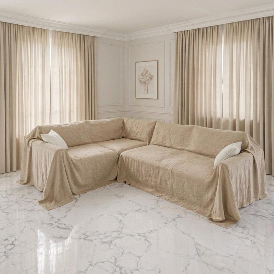 Linen Sofa Cover -handmade Organic Couch Throw - Living Room Slipcover ...
